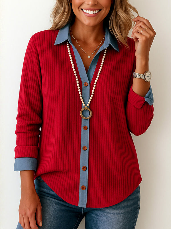 Red & Denim Contrast Button Blouse – shopsassygrace