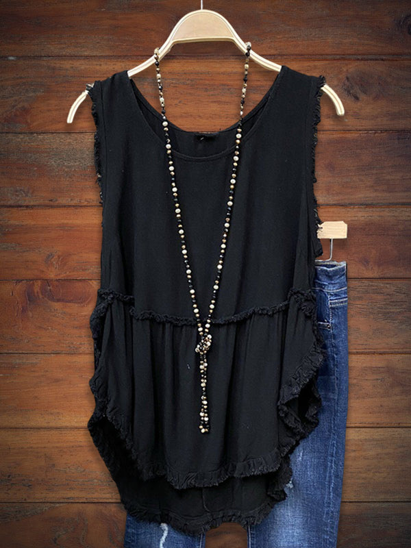 Women's Tank | Solid Paneled Frayed Hem Tank Top |Website ...